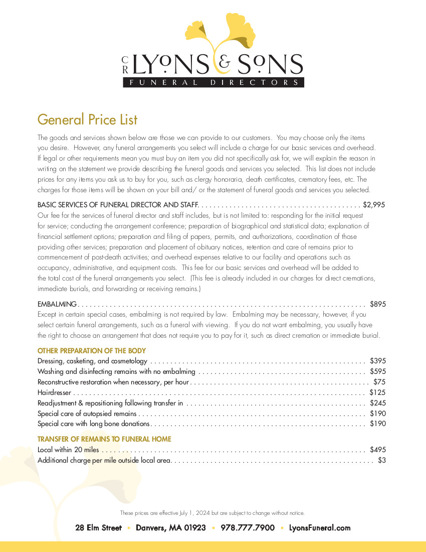Understanding Funeral Pricing - CR Lyons & Sons Funeral Directors